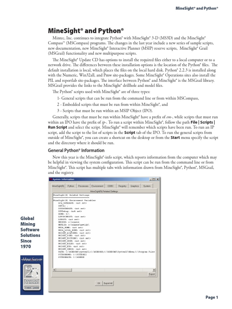 MineSight and Python | PDF | Scripting Language | Python (Programming Language)