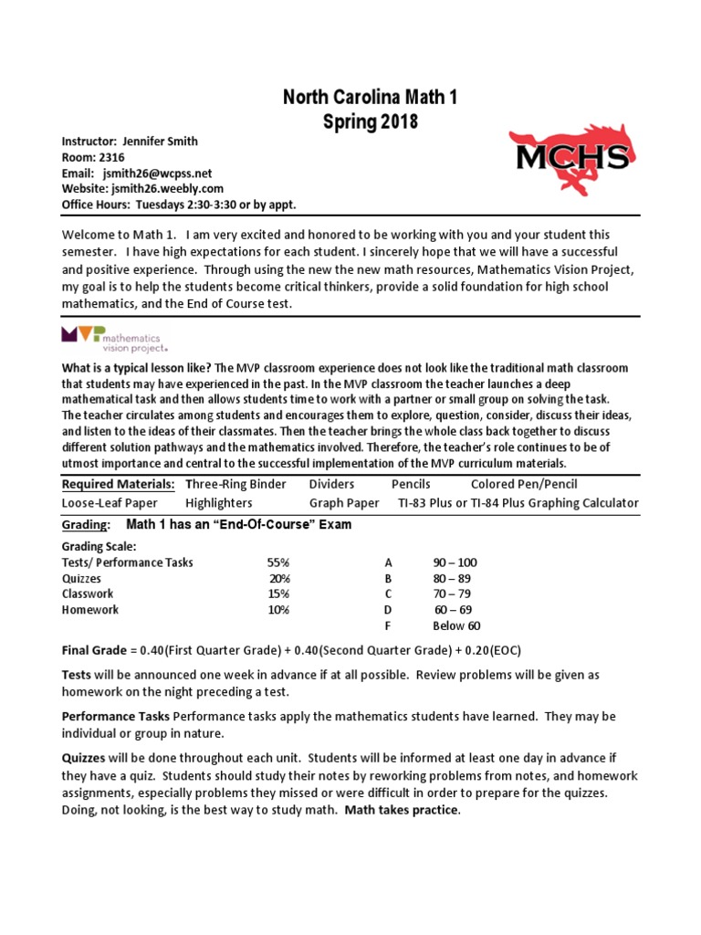 North Carolina Math 1 Spring 2018 | PDF | Homework | Test (Assessment)