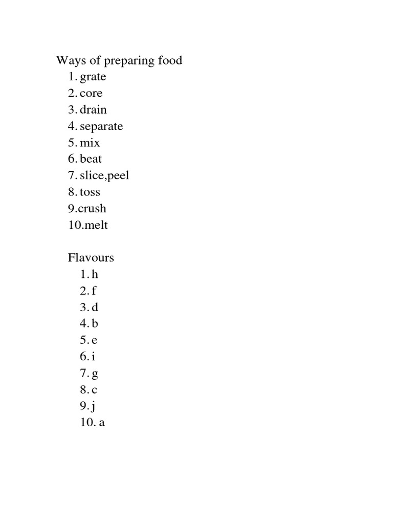 Vocabulary Ways of Preparing Food | PDF
