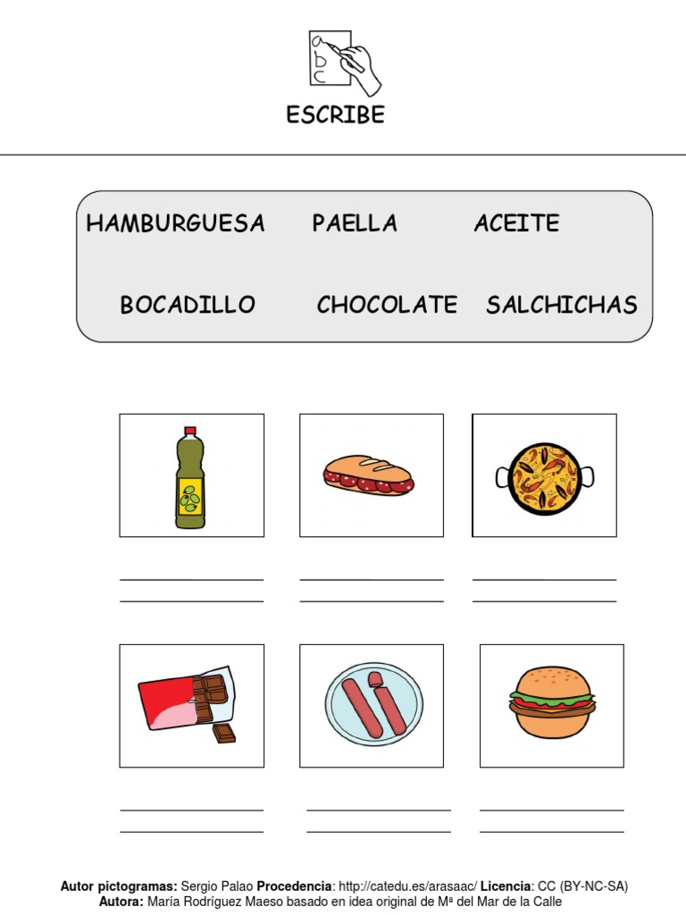 Vocabulario de Comidas y Pictogramas | PDF | Comida y bebida | Cocina