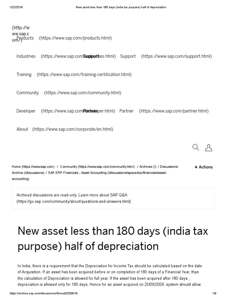 New Asset Less Than 180 Days (India Tax Purpose) Half of Depreciation ...