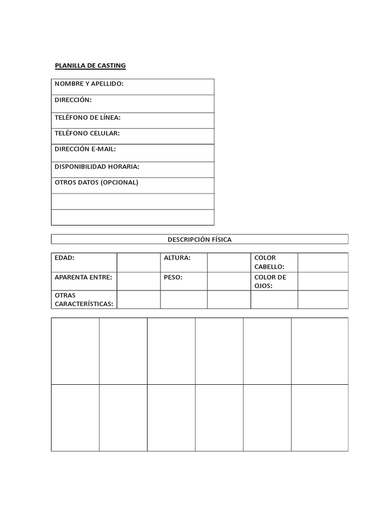 Planilla de Casting | PDF