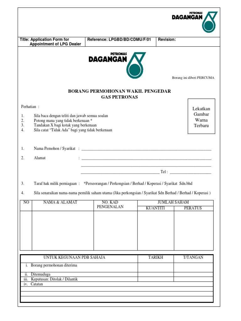 Dealer App Form Gas Petronas | PDF