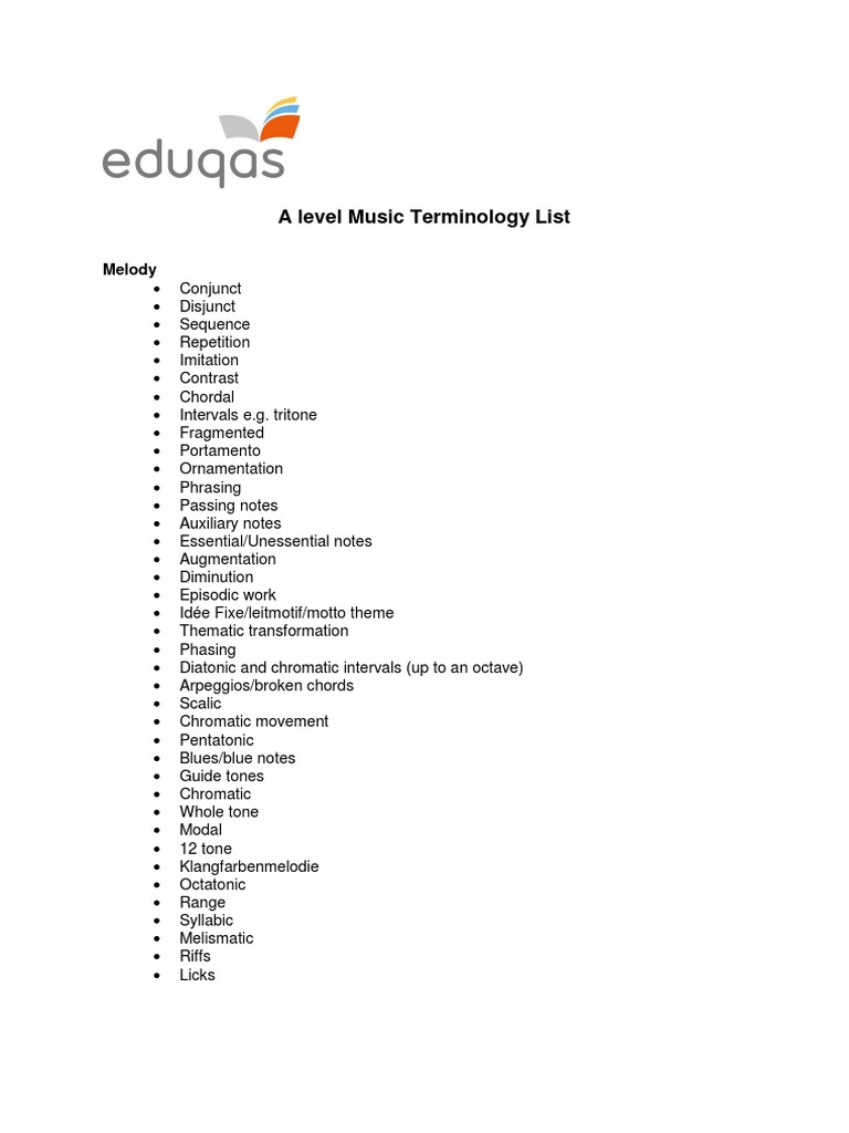 A Level Music Terminology List | PDF | Chord (Music) | Harmony