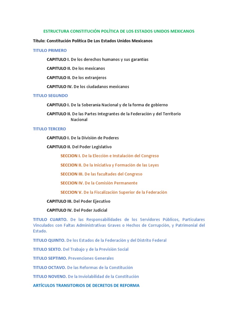 Estructura de la Constitución Mexicana | PDF