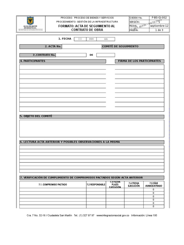 002 Formato Acta Comité Seguimiento - Nov-12 | PDF | Business
