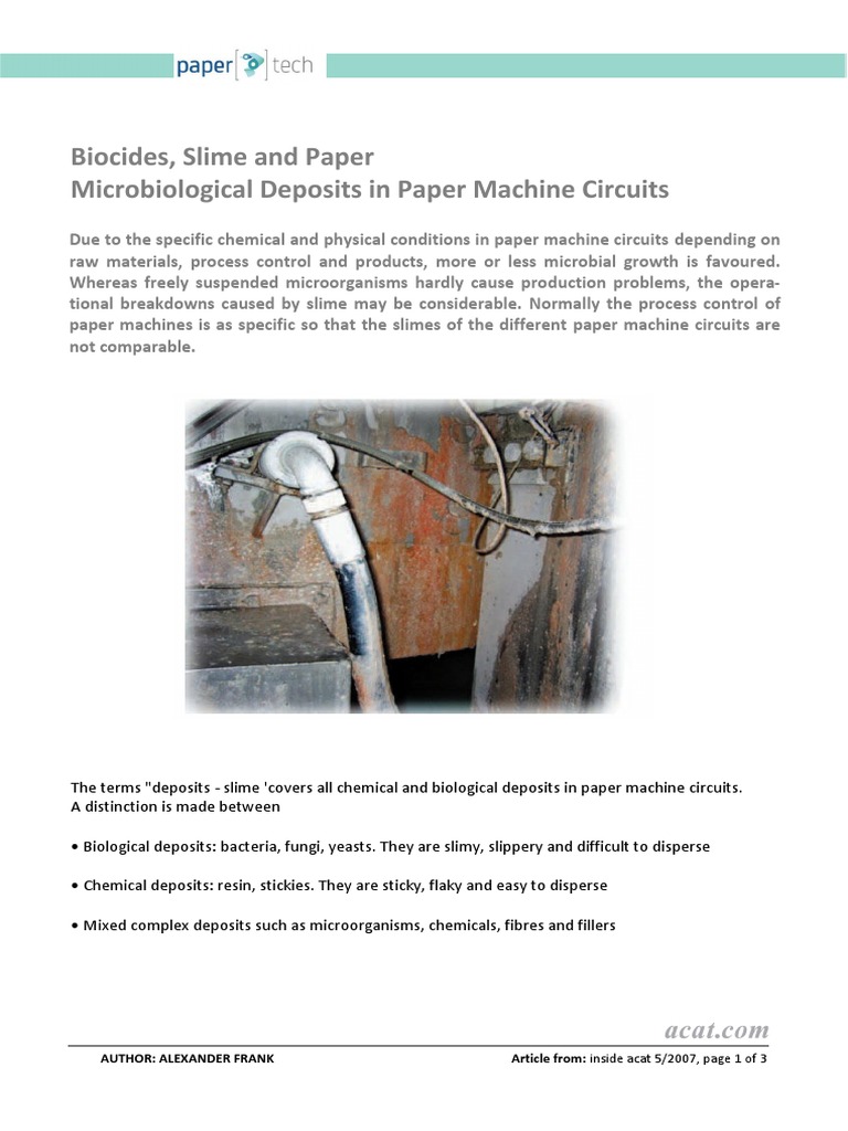 Biocides, Slime and Paper Microbiological Deposits in Paper Machine ...