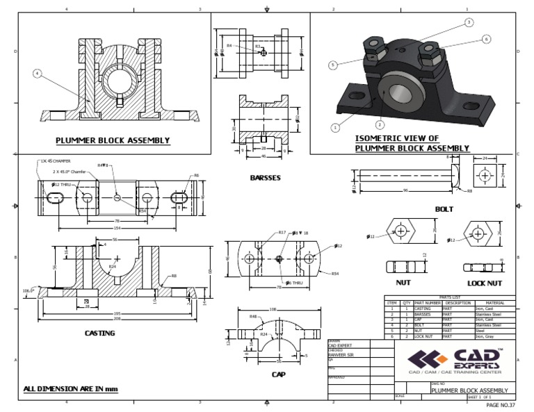 Machine Drawing: PLUMMER BLOCK (PEDESTAL BEARING), 50% OFF