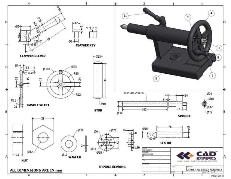 Lathe Tailstock Assembly Drawing | PDF | Metalworking | Mechanical ...