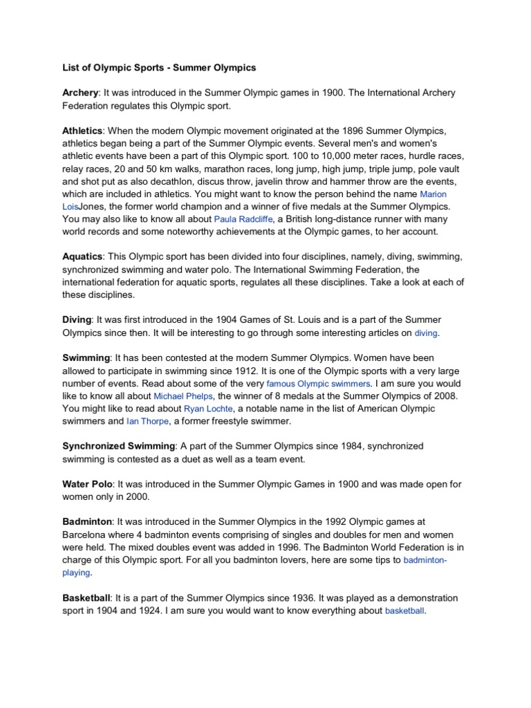 List of Olympic Sports | PDF | Olympic Sports | Winter Olympic Games