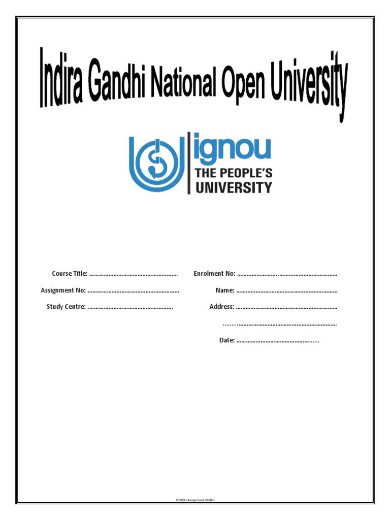 Ignou Assignment Front Page | PDF