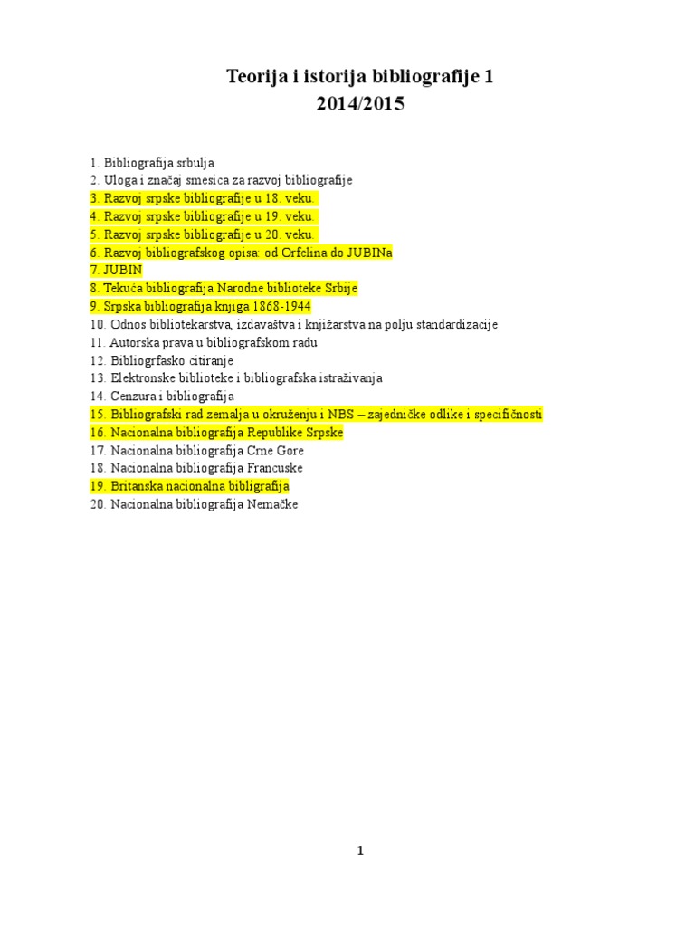 Skripta Teorija I Istorija Biliografije 1 | PDF