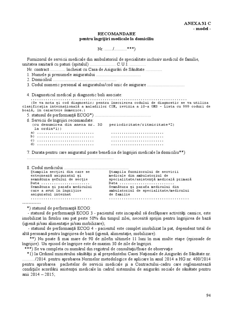 ANEXA 31C - Recomandare Ingrijiri La Domiciliu | PDF