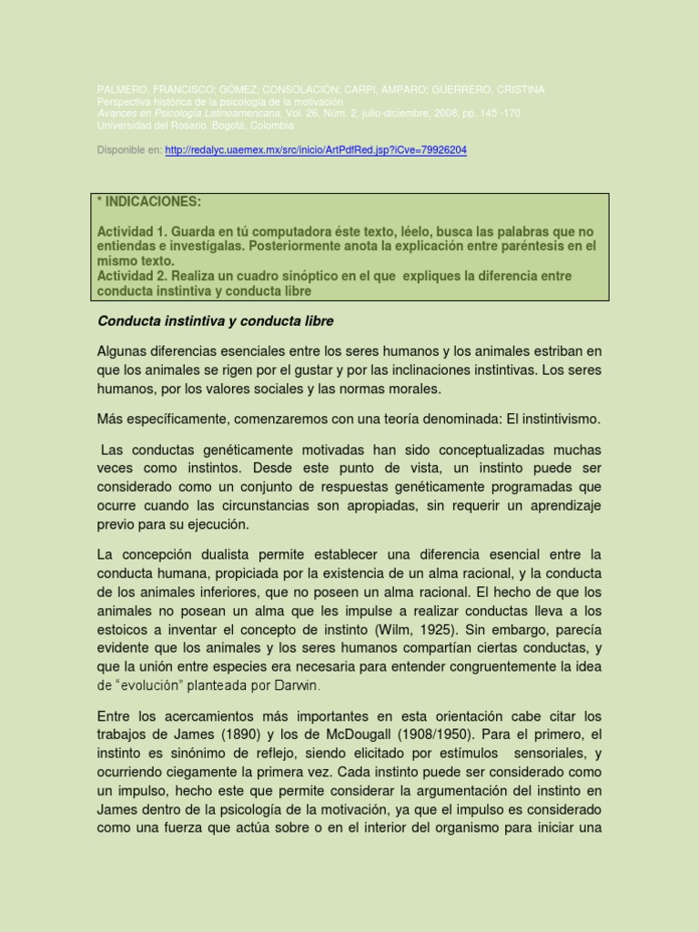 Conducta Instintiva y Conducta Libre | Comportamiento | Motivación