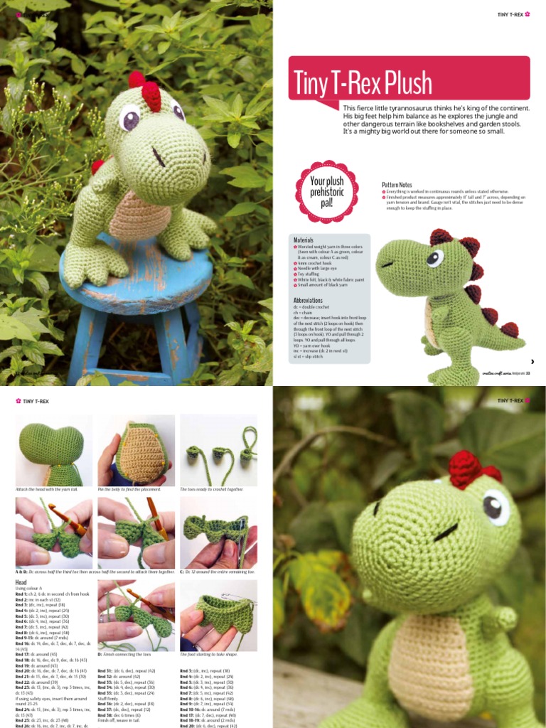 Free Tiny T-Rex Amigurumi Pattern | PDF | Amigurumi | Crochet