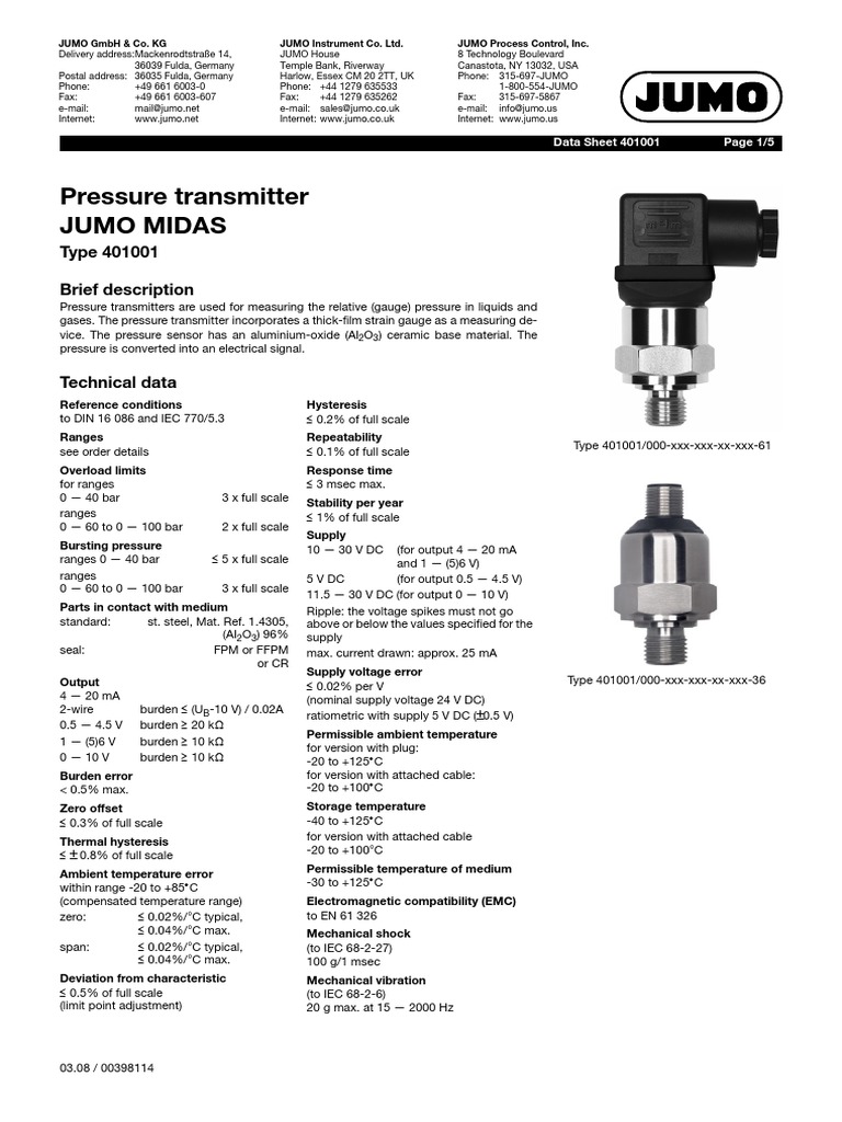 Specifications and Technical Details of the JUMO MIDAS Pressure ...