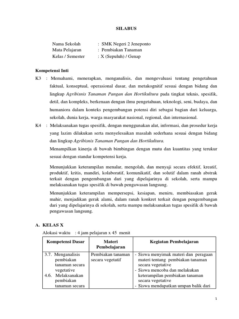 Silabus K13 Revisi 2017 Pembiakan Tanaman Vegetatif Genap | PDF