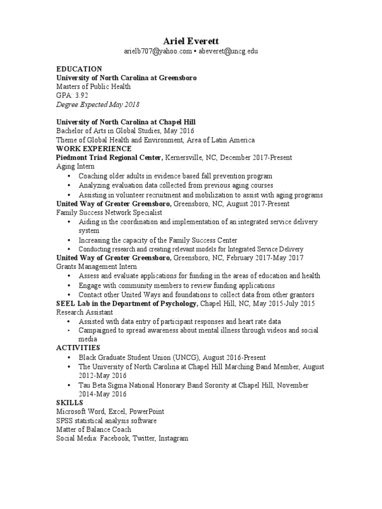 Ariel Everett Resume-Health Education | PDF