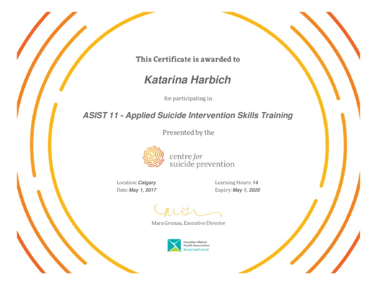 ASIST 11 Training Certificate Awarded | PDF
