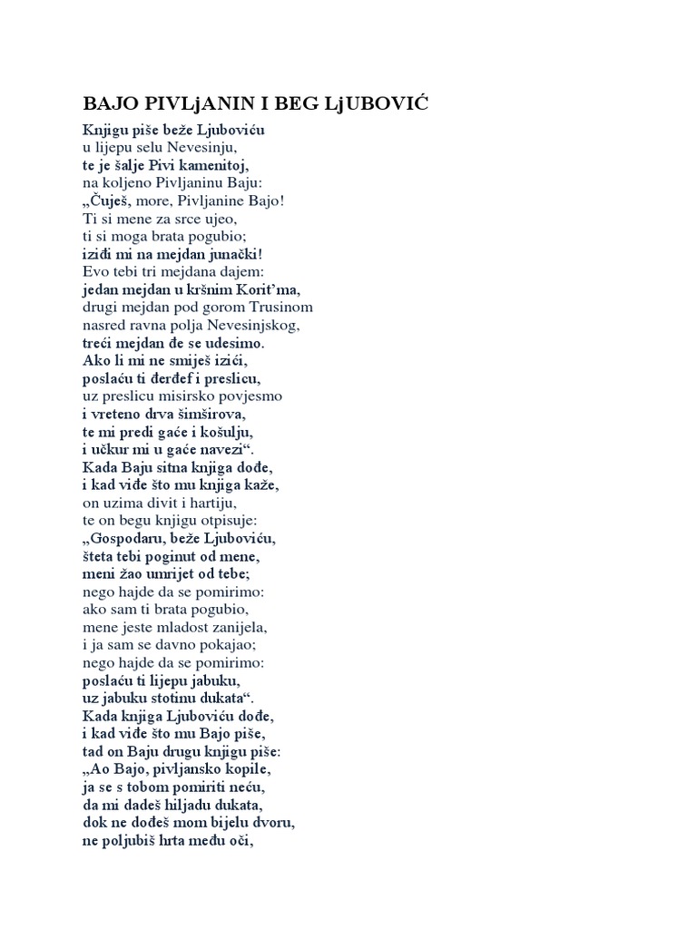 Bajo Pivljanin I Beg Ljubovic | PDF