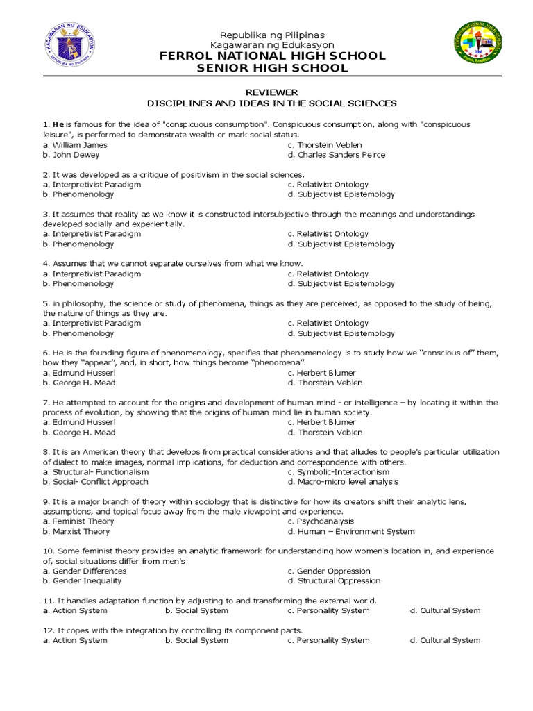 DISS FINAL Exam 20172018 Revewerrr | PDF | Phenomenology (Philosophy) | Pragmatism