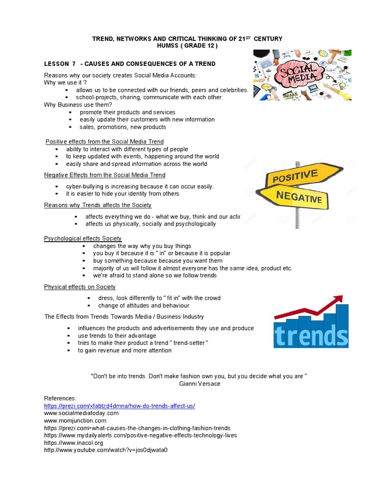 Lesson 7 - Causes and Consequences of A Trend | PDF | Social Media ...