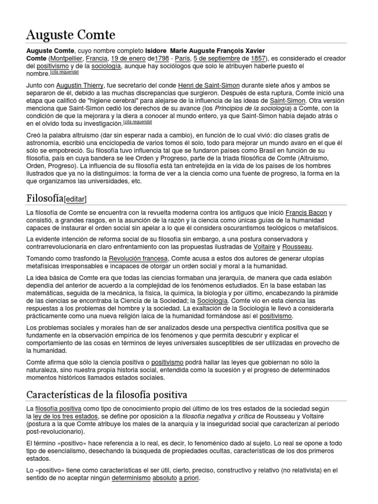 Obras clave de Auguste Comte | PDF | Teorías sociológicas | Teorías ...