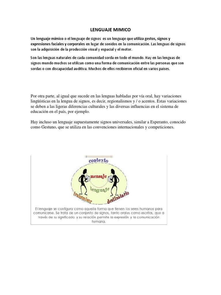 Definición y ejemplos de lenguaje mímico | PDF | Artes del Lenguaje y ...
