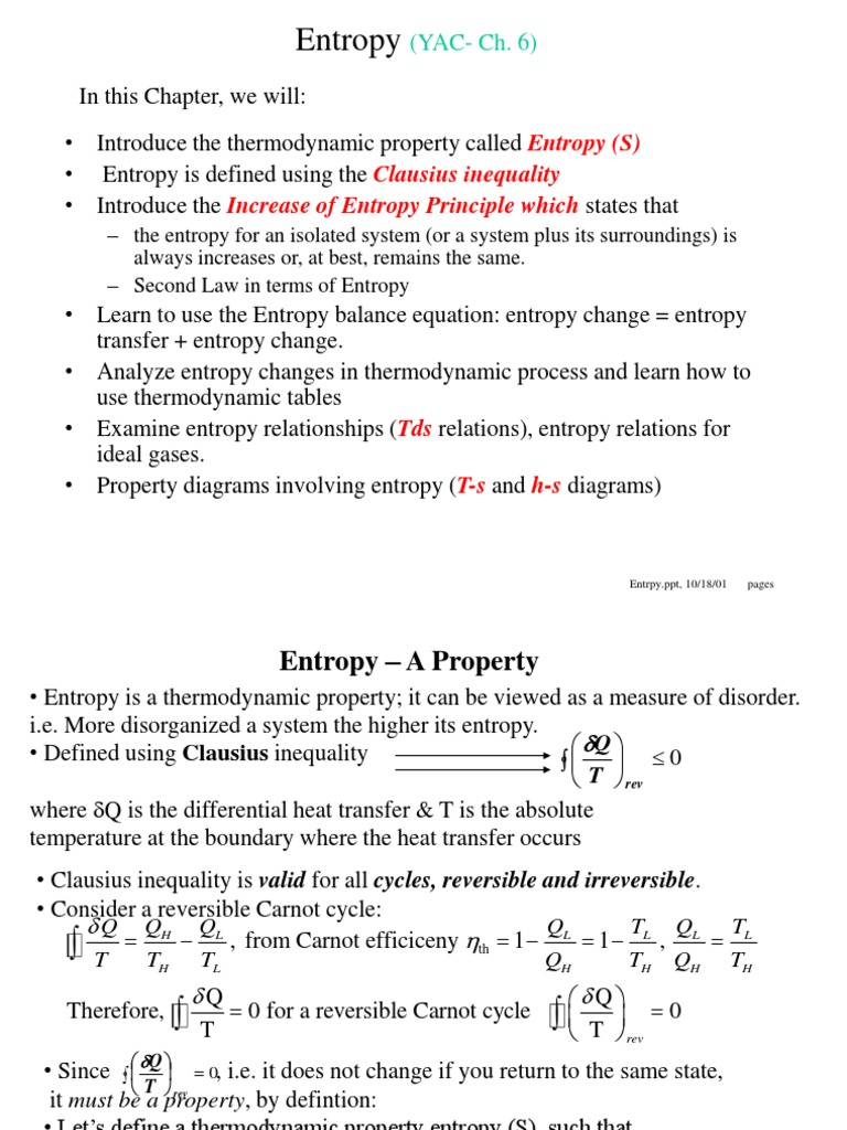 Entropy: Entropy (S) Clausius Inequality Increase of Entropy Principle ...