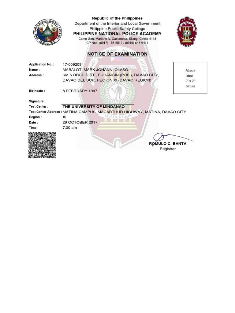 PNPA Examination Notice for Applicants | PDF