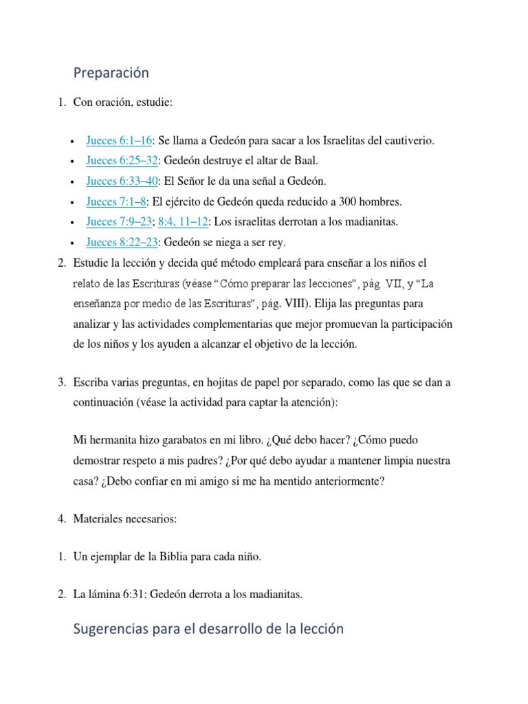 Hojas De Trabajo De Gedeón
