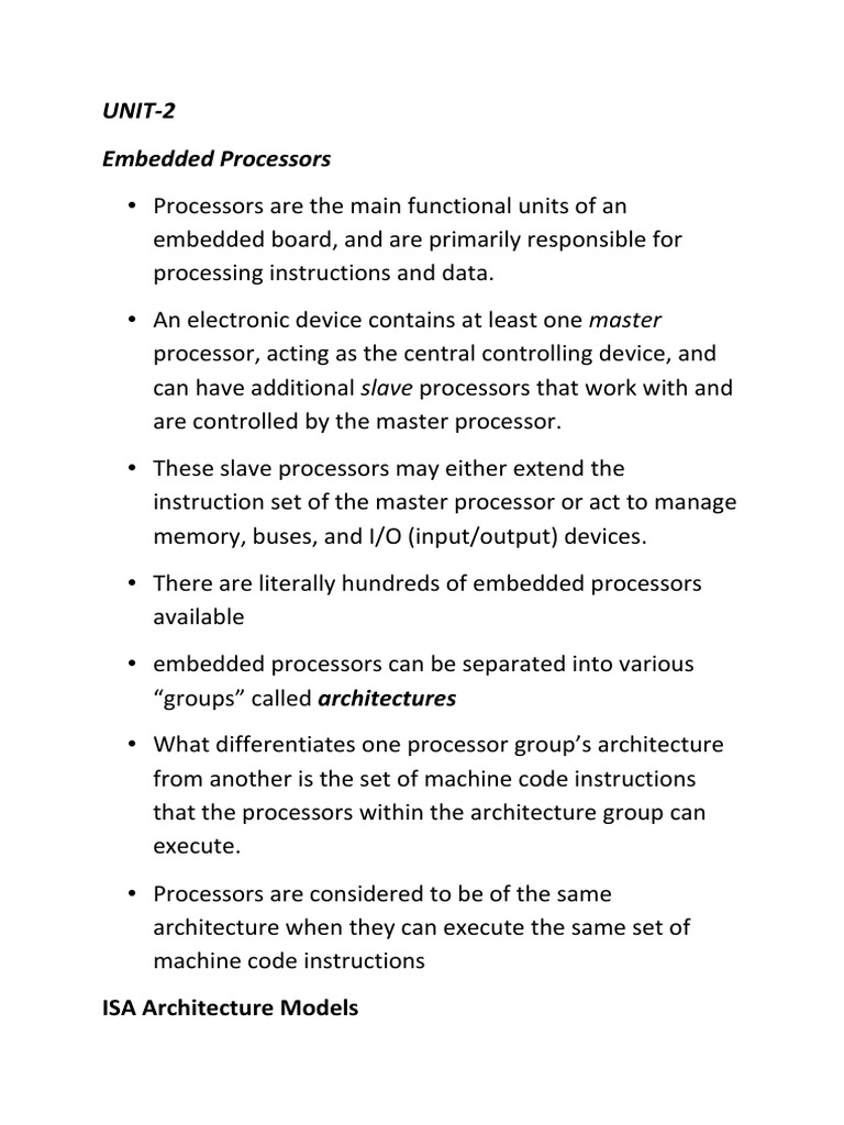 UNIT-2 Embedded Processors: ISA Architecture Models | PDF | Random Access Memory | Read Only Memory