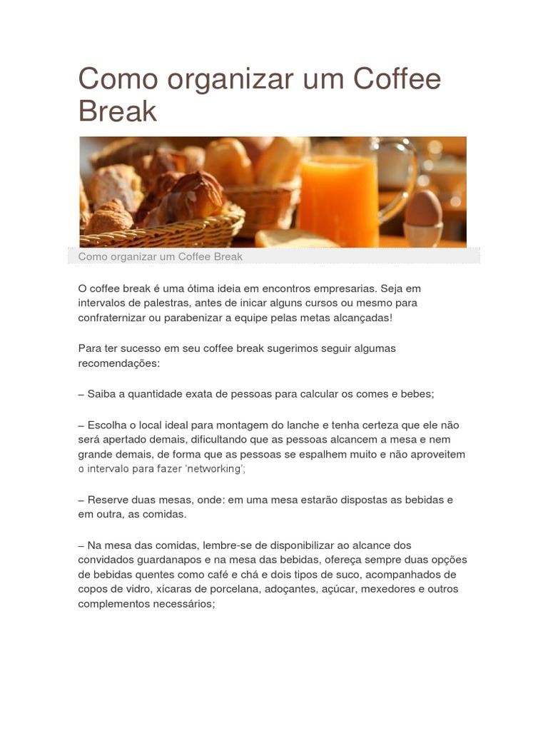 Como Organizar Um Coffee Break | PDF | Chá | Comidas e bebidas