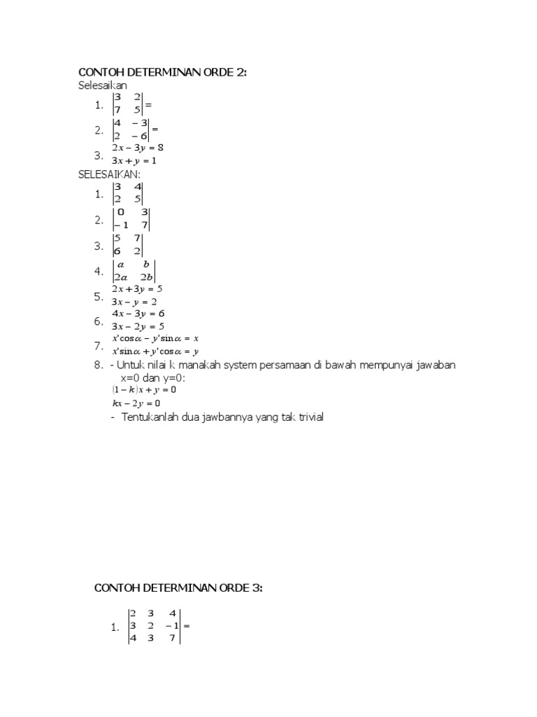 Soal-Soal Determinan Orde 2 | PDF