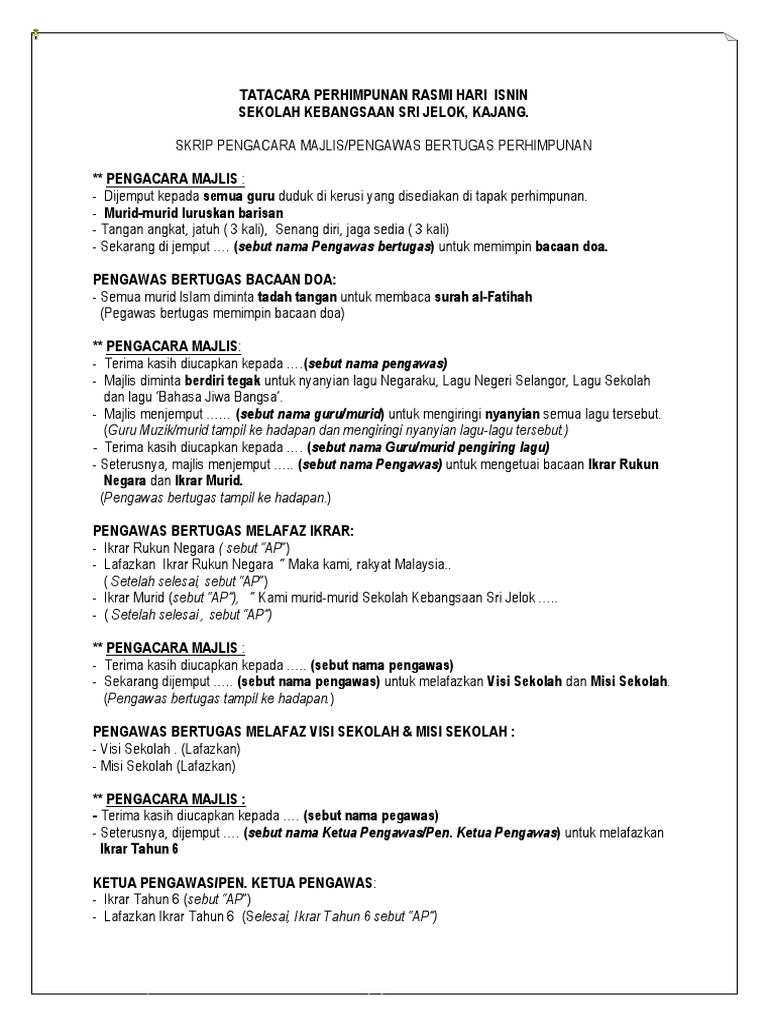 Tatacara Perhimpunan Rasmi Hari Isnin | PDF