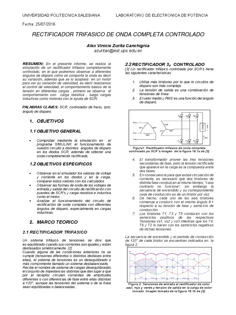 Rectificador Trifasico de Onda Completa Controlado | PDF | Rectificador | Corriente eléctrica
