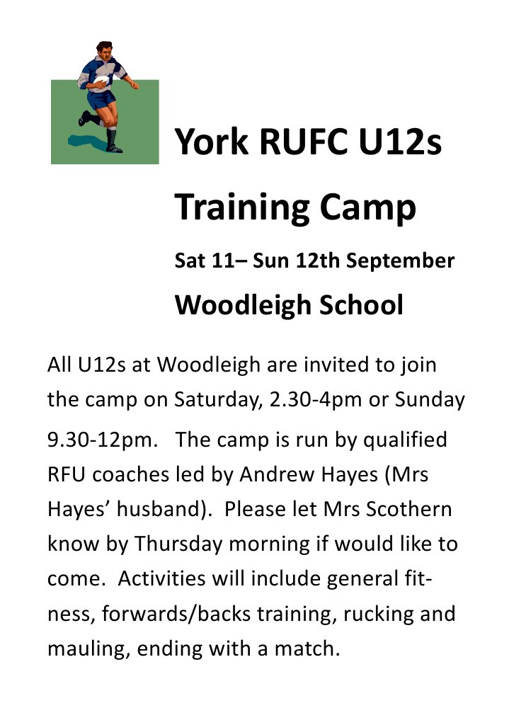York RUFC U12s Training Camp Details | PDF