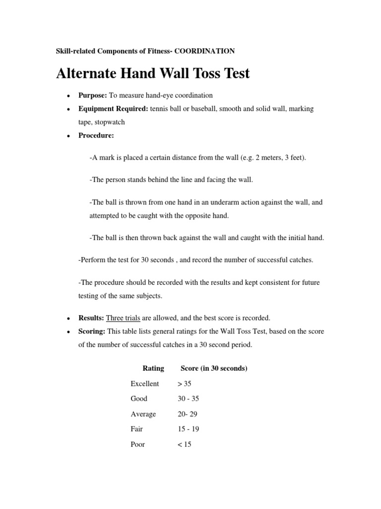 Alternate Hand Wall Toss Test Guide | PDF