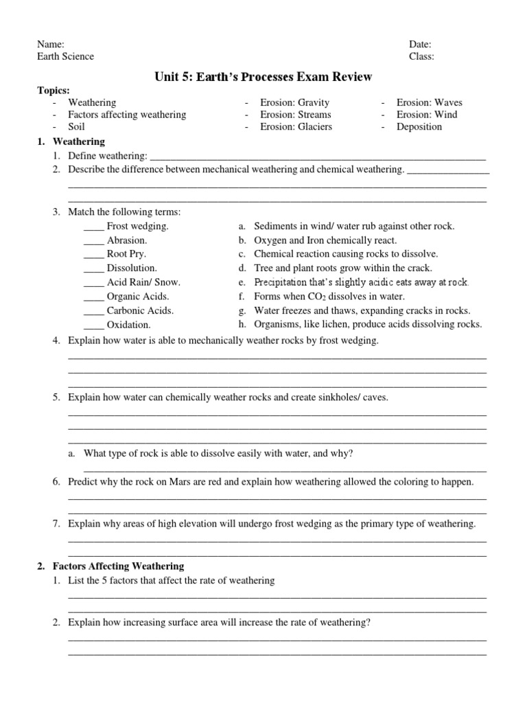 Unit 5 Review Packet | PDF | Weathering | Erosion