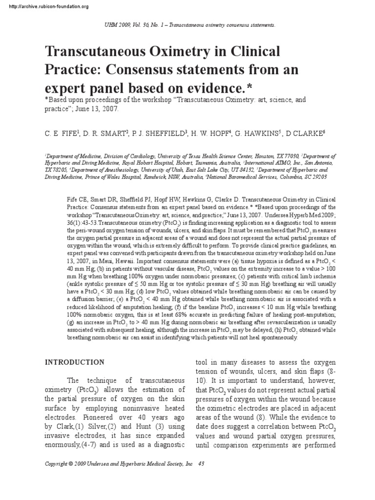 Transcutaneous Oximetry in Clin Practice - Consensus | PDF | Hypoxia ...