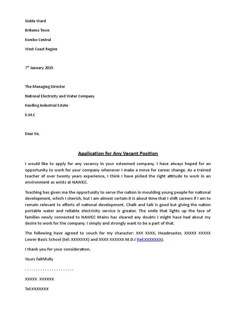 Application For Any Vacant Position: Gidda Ward Brikama Town Kombo ...