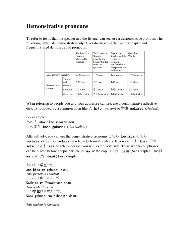 Demonstrative Pronouns Japanese v2 | PDF | Scientific Classification ...