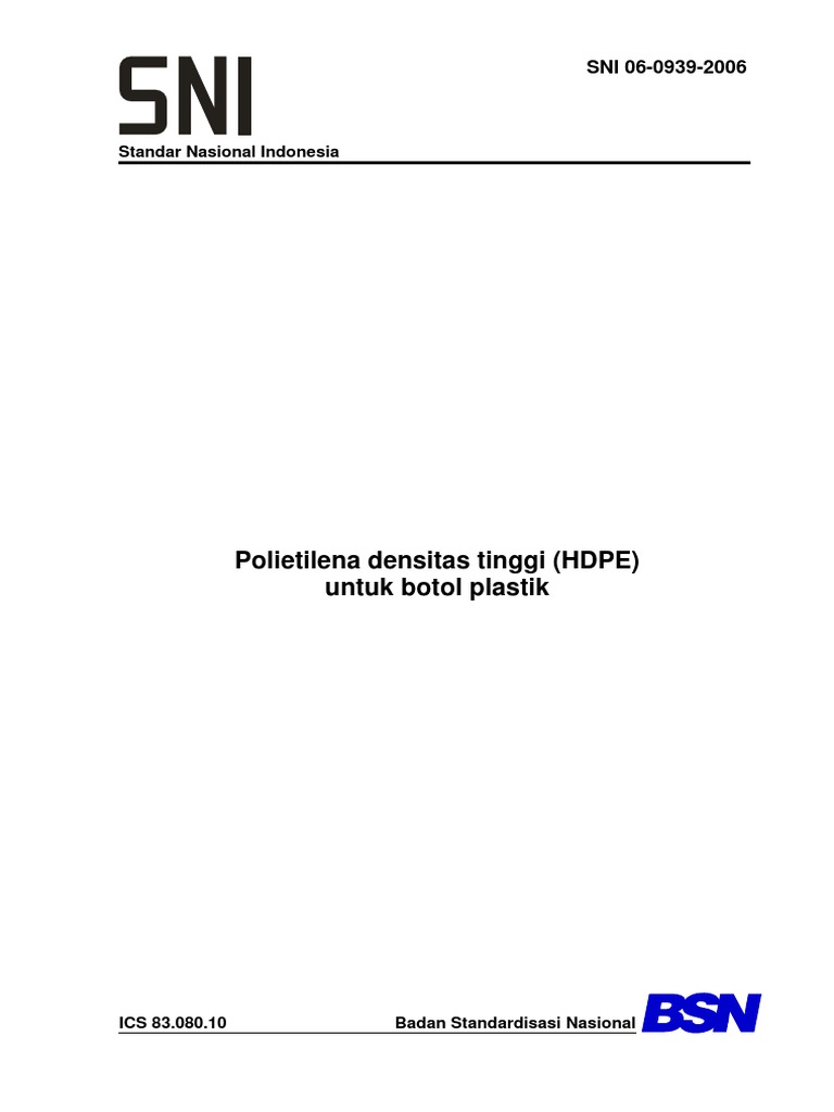 SNI 06-0939-2006 - HDPE Utk Botol Plastik | PDF