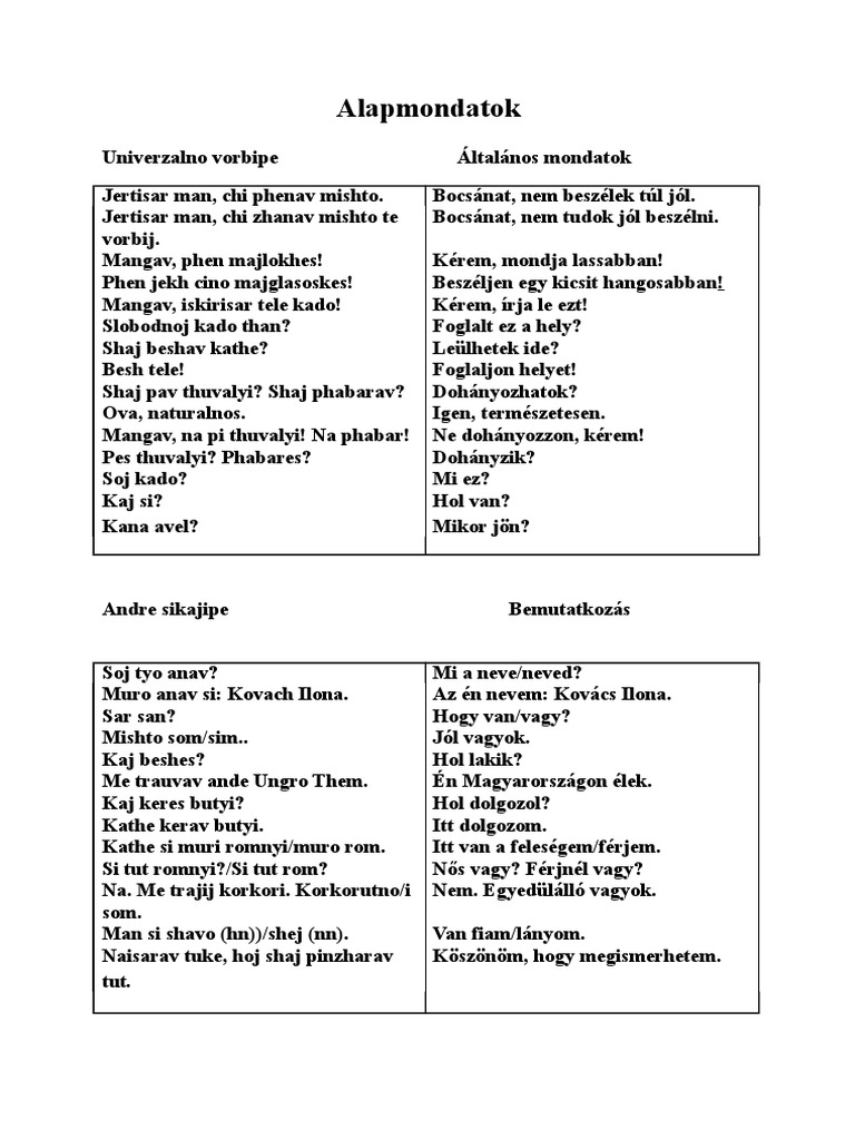 Alap Mondatok | PDF