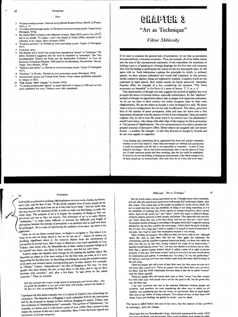 Formalism and defamiliarization in Shklovsky's "Art as Technique | PDF ...