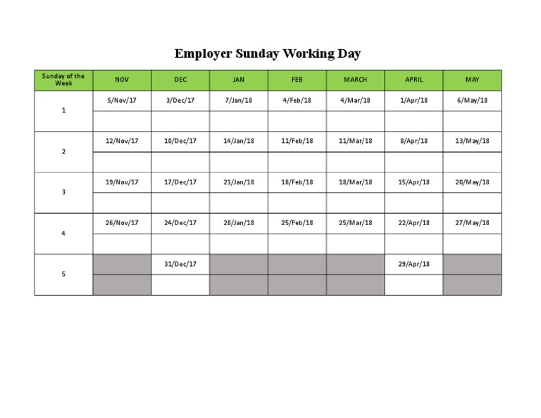 Schedule of Sunday Working Days for 2017-2018 | PDF