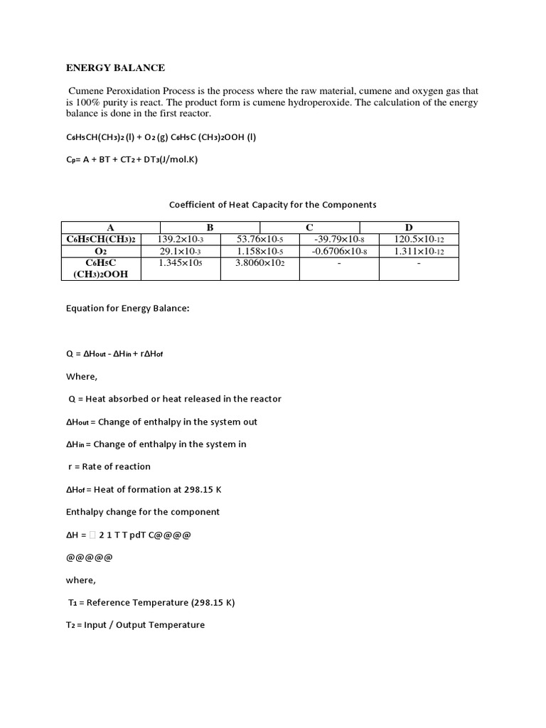 Energy Balance in Cumene Peroxidation | PDF | Teaching Methods & Materials