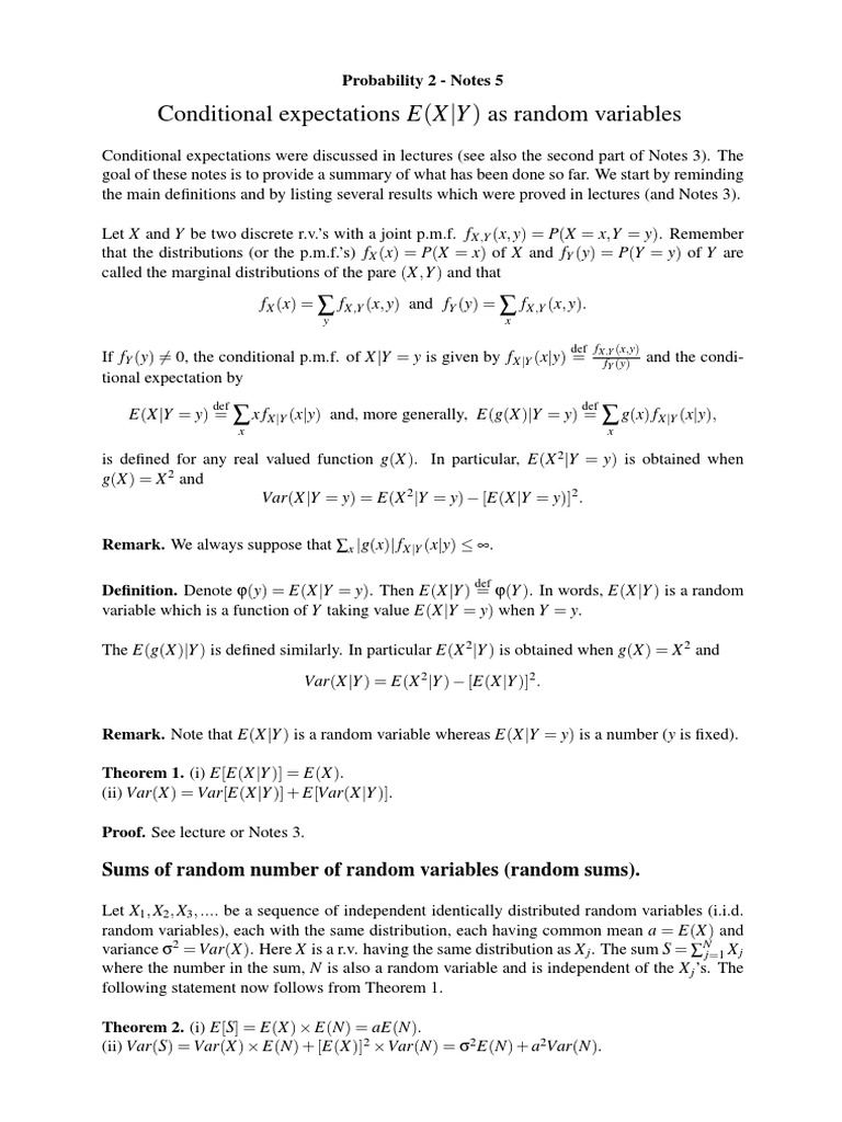 Conditional Expectations E (X - Y) As Random Variables: Sums of Random Number of Random ...