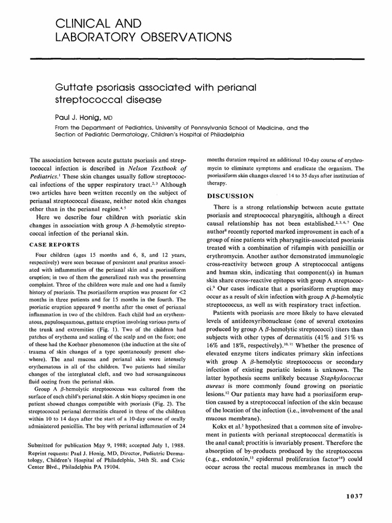Clinical and Laboratory Observations: Guttate Psoriasis Associated With ...