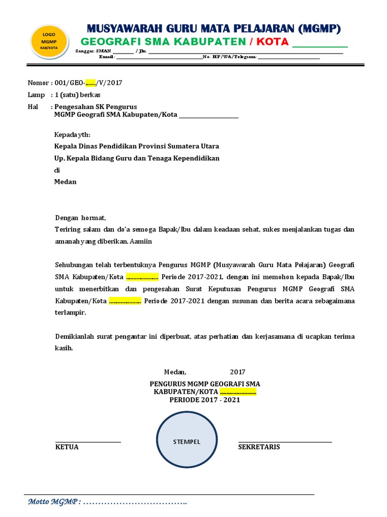 Surat Permohonan, Susunan Pengurus, Berita Acara MGMP Geografi SMA Kab ...
